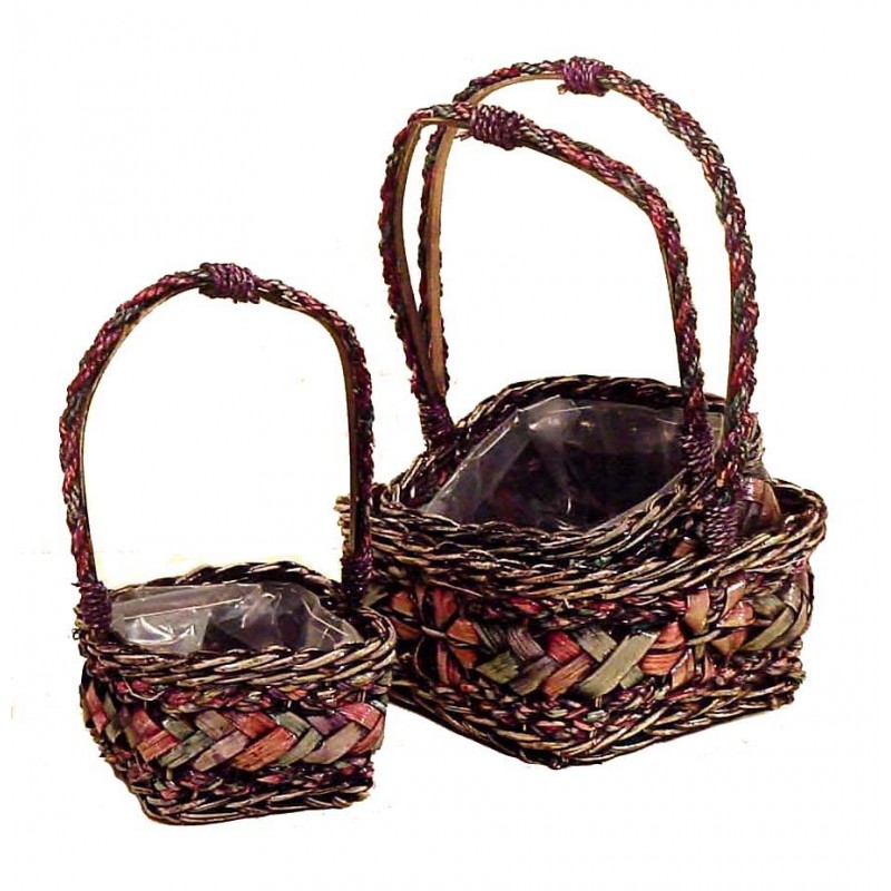 Set de 3 cestas bambú y cuerda con forro (Redondas) - Artesanía San José